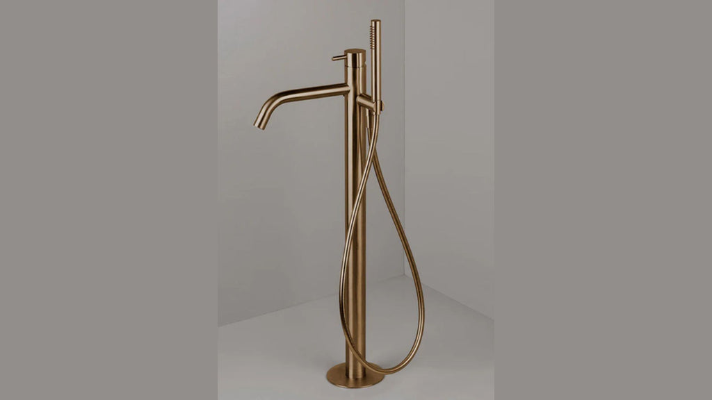 MONO 40 - COPPER - Floor mounted bath mixer with hand shower – COCOON